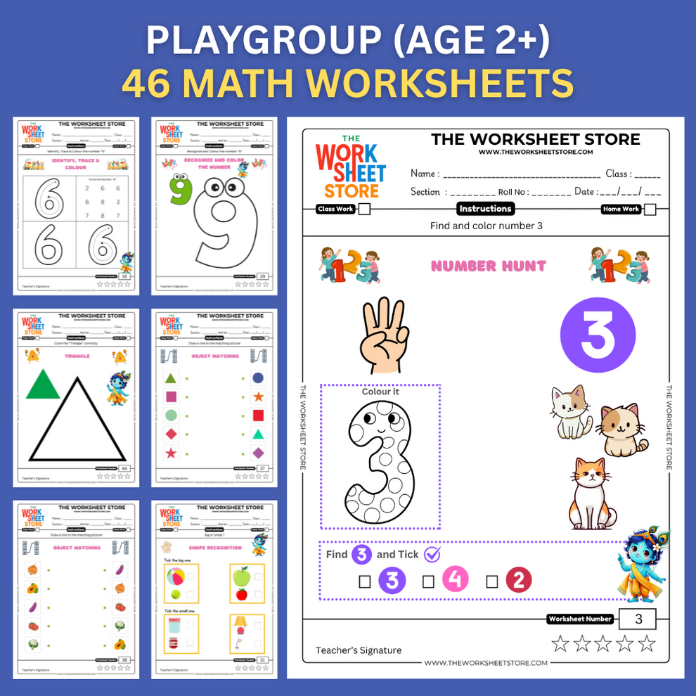 Math Worksheets for Playgroup (Age 2+) | 46 Pages – The Worksheet Store