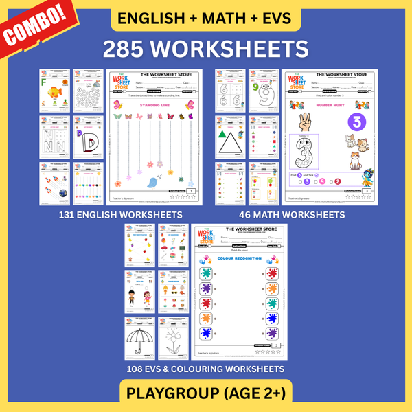 All Subjects Worksheets Pack for Playgroup (Math, English, EVS & Colou ...