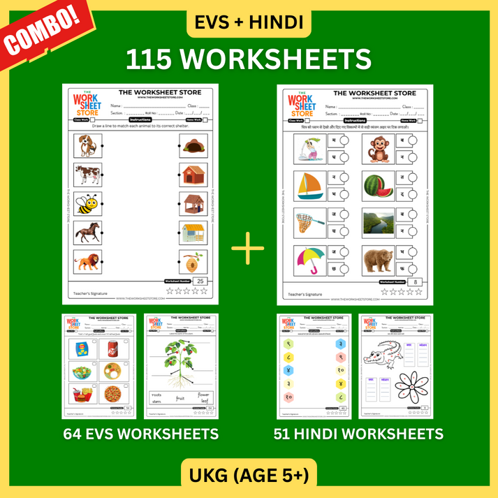 EVS & Hindi Worksheets Set for UKG (Age 5+) | 115 Pages – The Worksheet ...